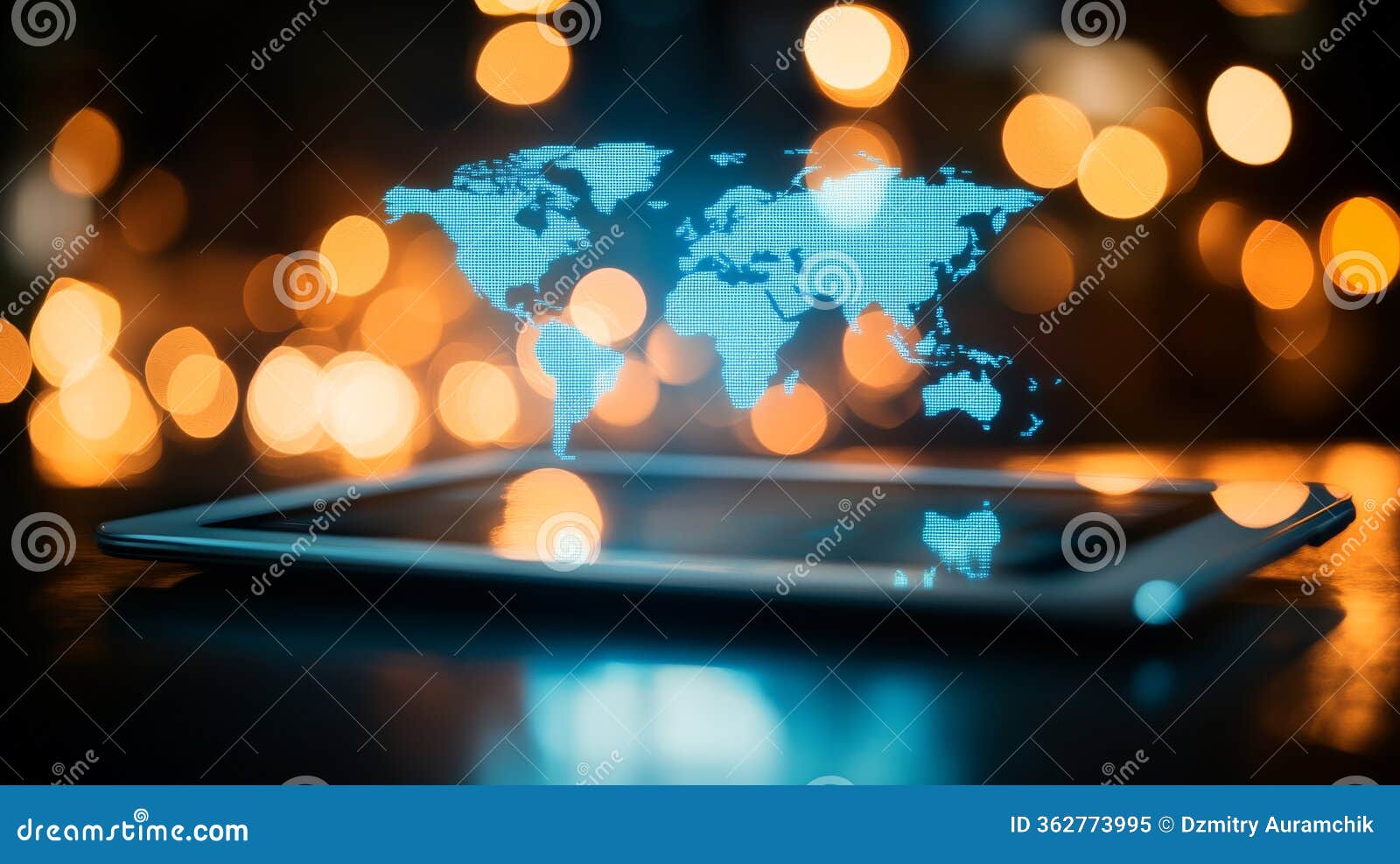A Digital World Map on a Tablet, Illustrating the Global Connectivity ...