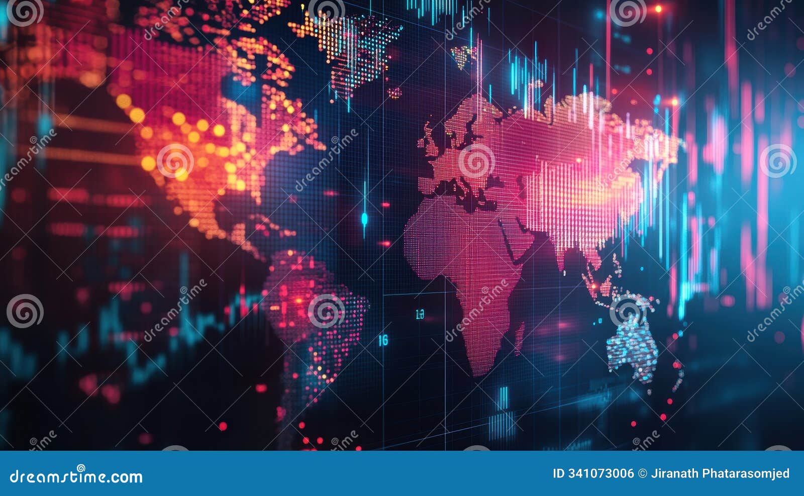 A Digital World Map with Vibrant Colors, Showcasing Data Analytics and ...