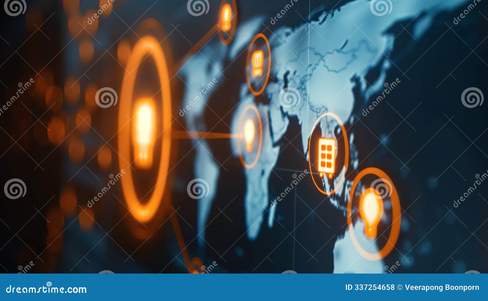 A Digital World Map Visualizing Global Connectivity with Vibrant Orange ...