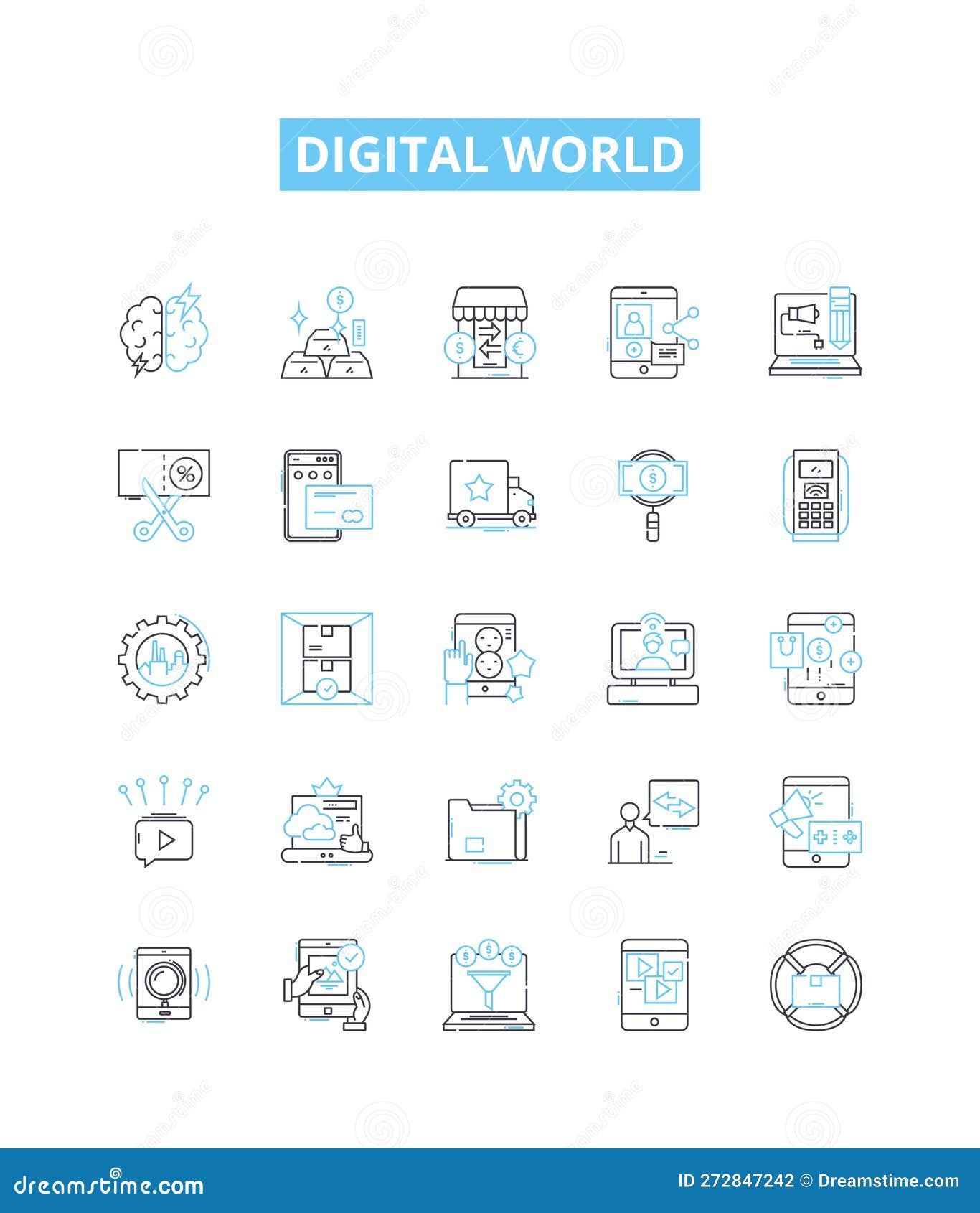 Digital World Vector Line Icons Set. Digital, World, Technology ...