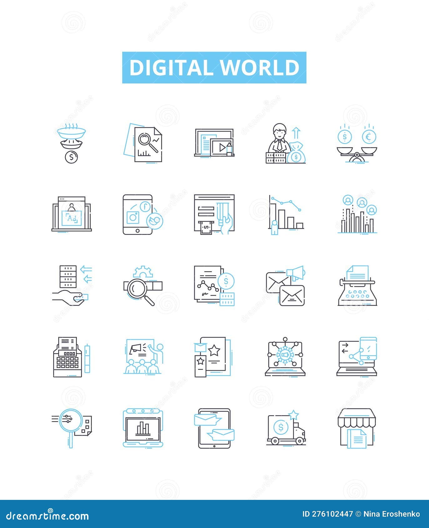 Digital World Vector Line Icons Set. Digital, World, Technology ...