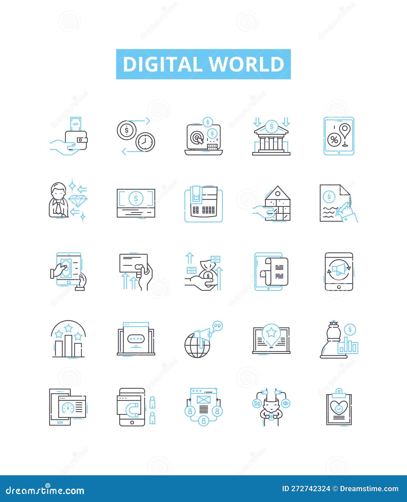 Digital World Vector Line Icons Set. Digital, World, Technology ...
