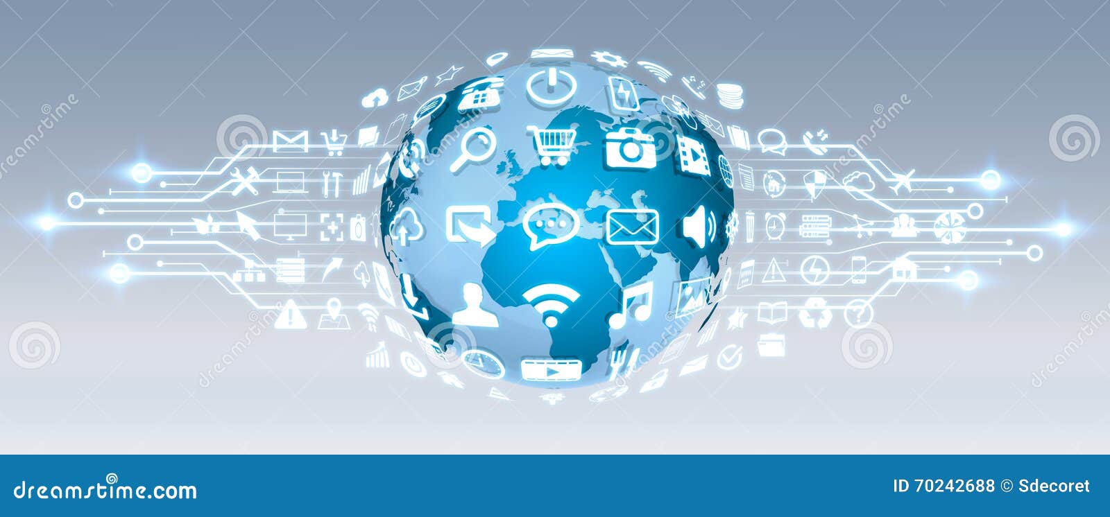 Digital World with Web Icons Stock Illustration - Illustration of ...