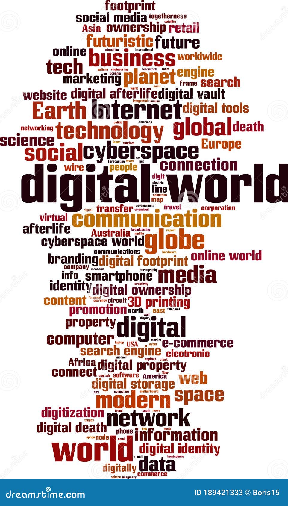 Digital world word cloud stock vector. Illustration of printing - 189421333
