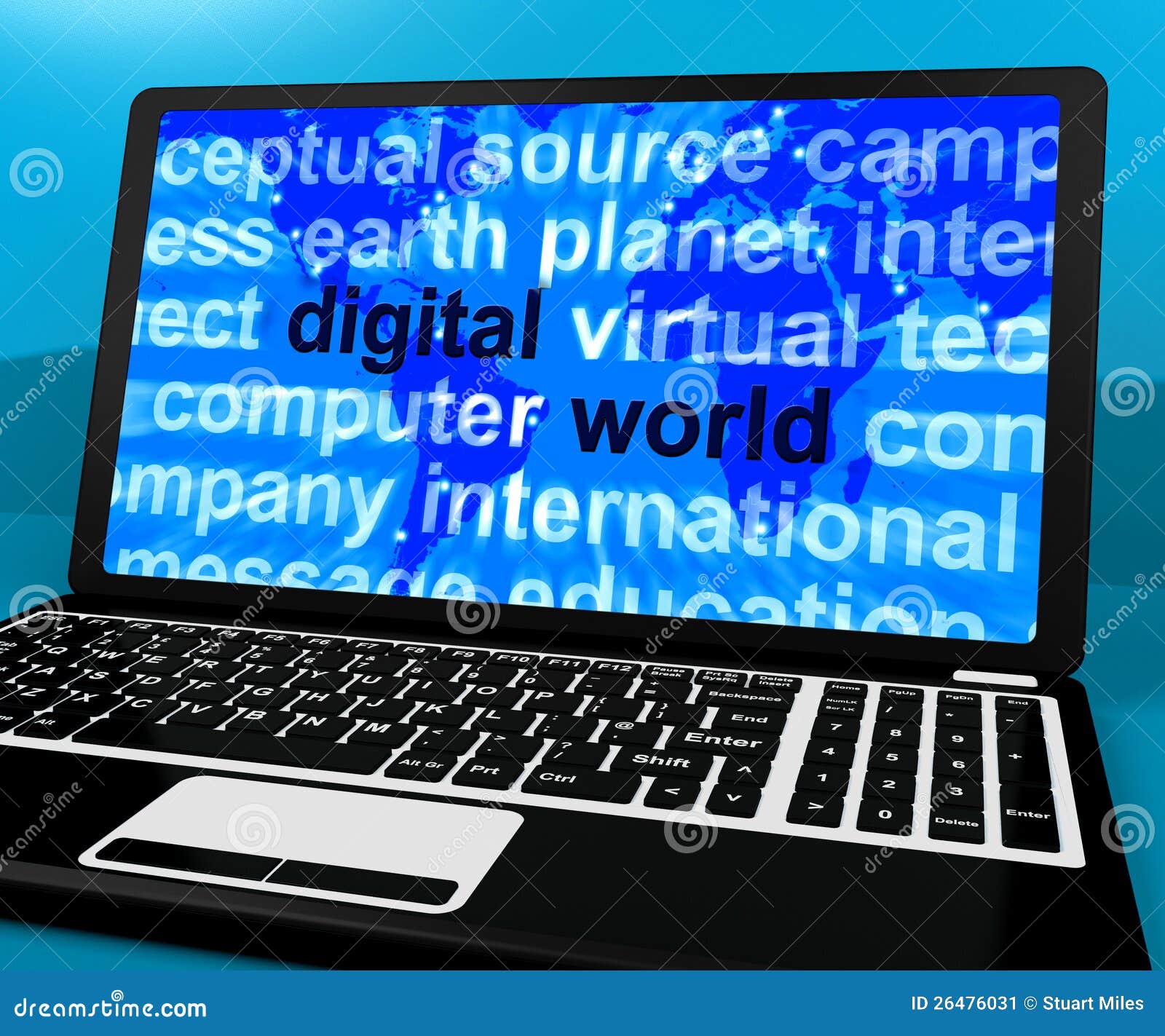 Digital World Words on Computer Showing Global Internet Stock ...