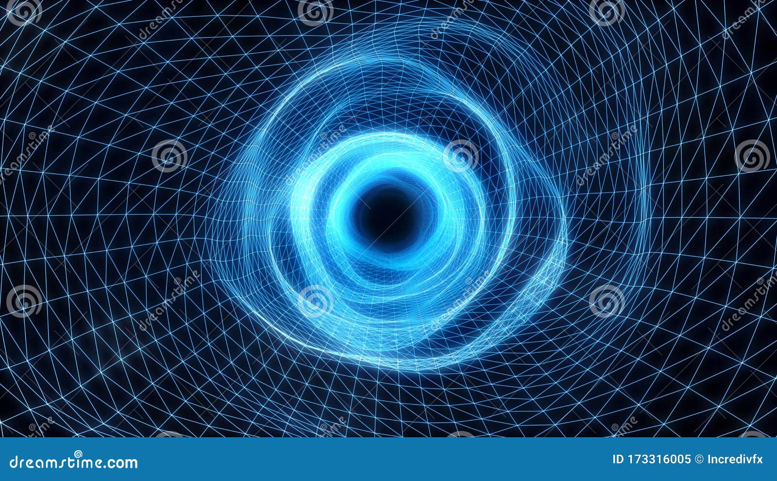 Digital Wormhole Tunnel of Wavy Blue Shimmering Web Net Grid Tube ...