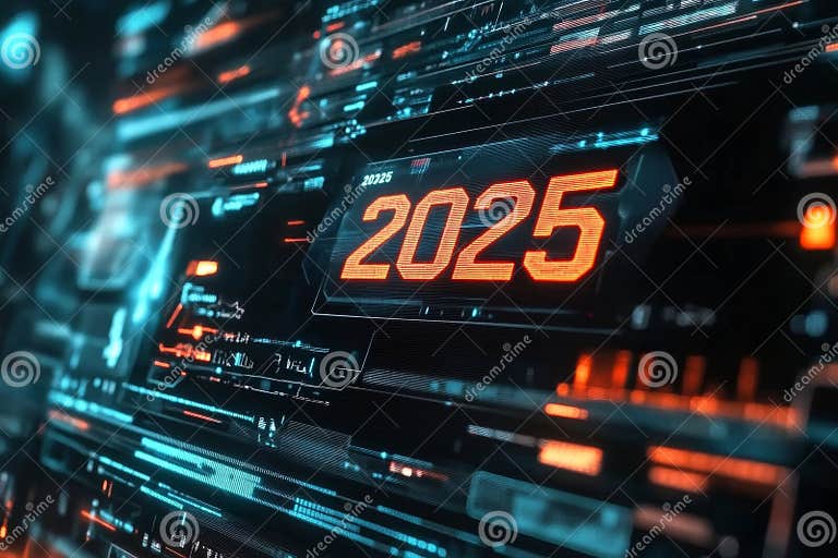 Digital Year 2025 Display Futuristic Technology Digital Interface New ...
