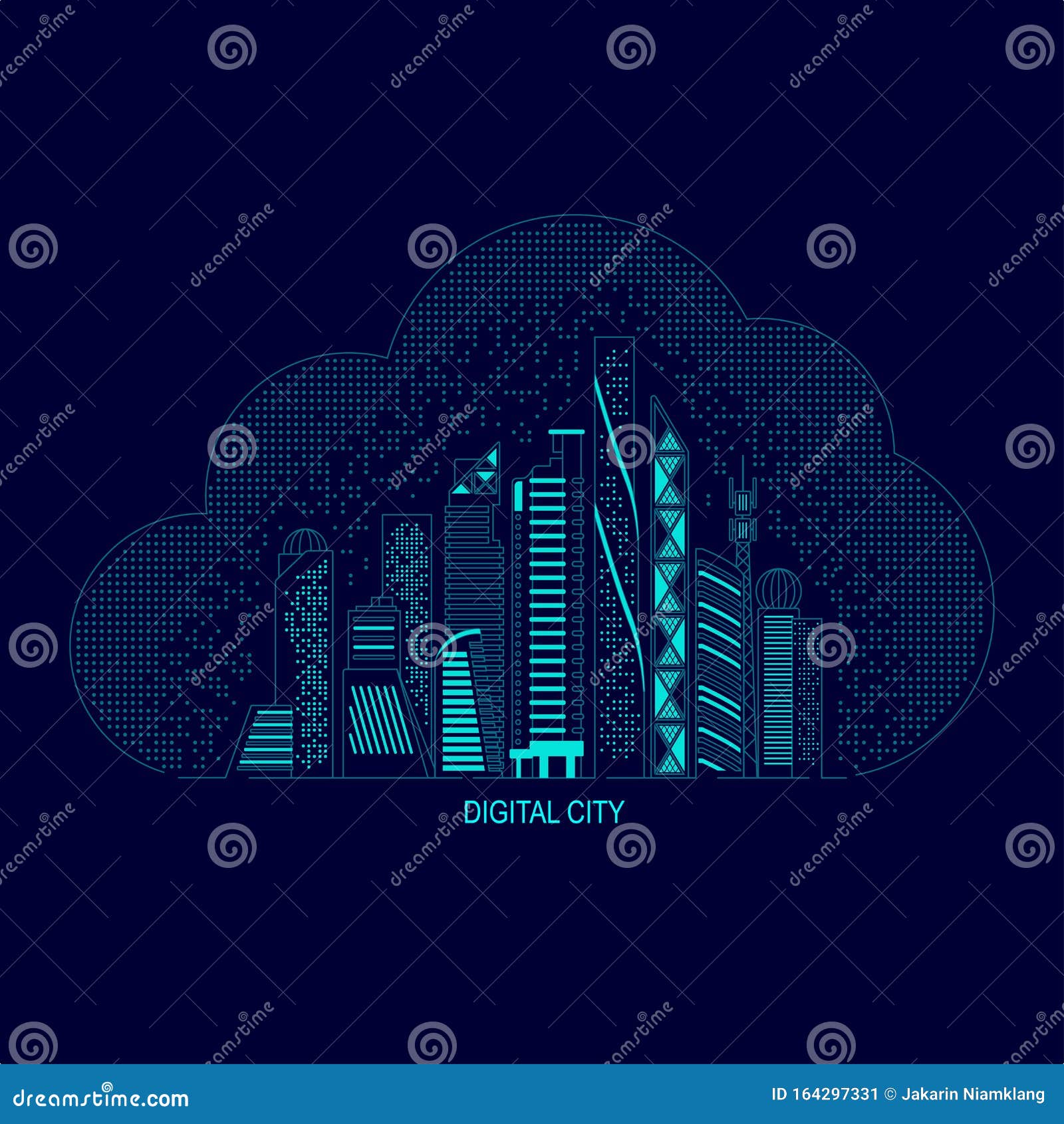 DigitalCity stock vector. Illustration of cityscape - 164297331