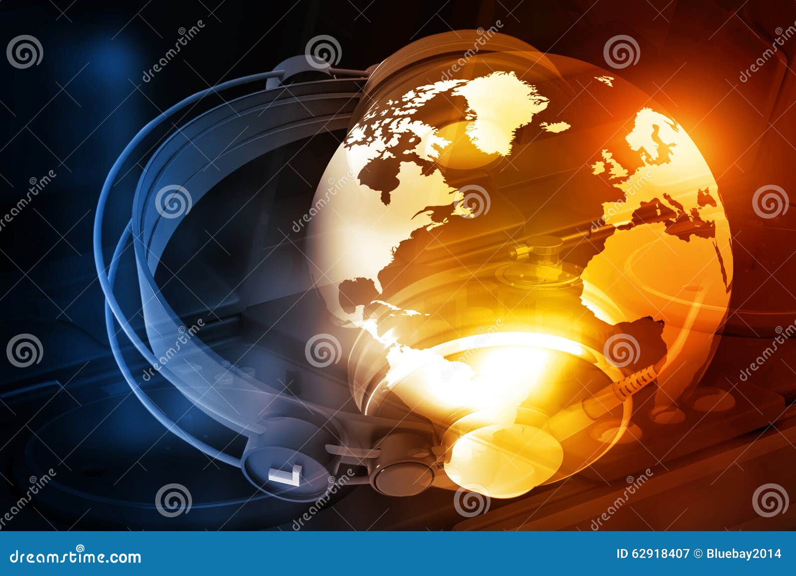 Digitale Wereld Met Hoofdtelefoons Stock Illustratie - Illustration of ...