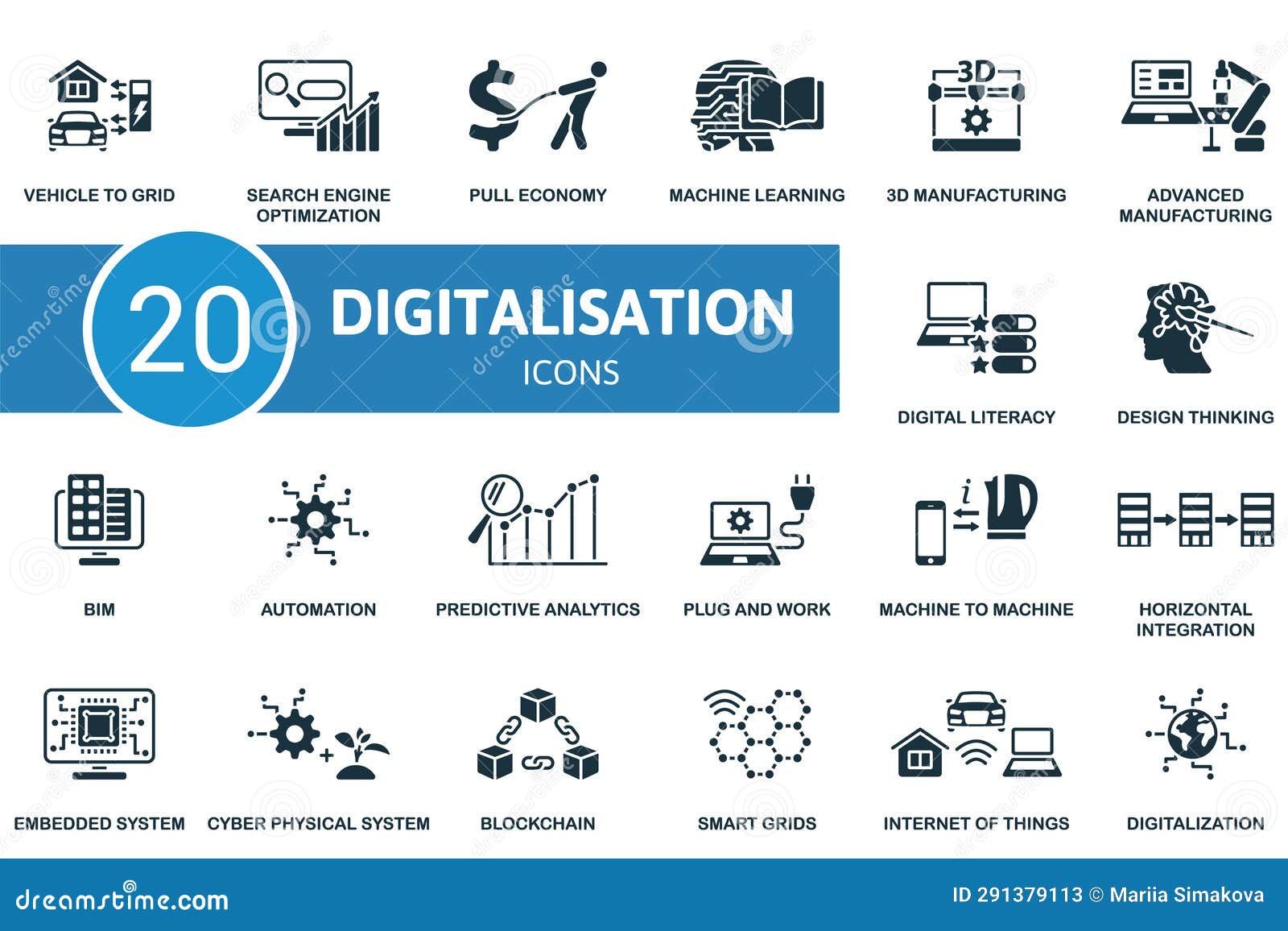 Digitalisation Set. Creative Icons: Vehicle To Grid, Search Engine ...