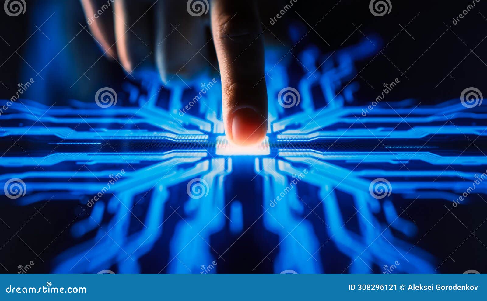 Digitalization Concept: Human Finger Pushes Touch Screen Button and ...