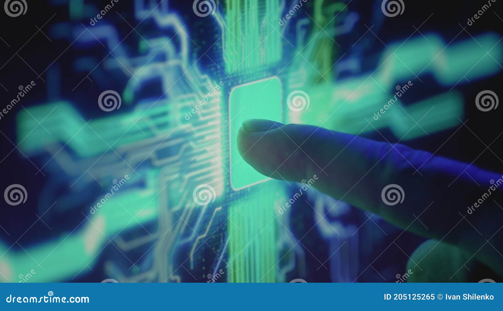 Digitalization Concept: Man Presses a Digital Button on a Touch Screen ...