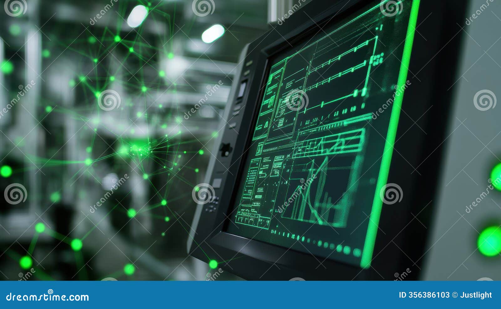 Digitalization of Manufacturing Process Shown on Monitor with Network ...