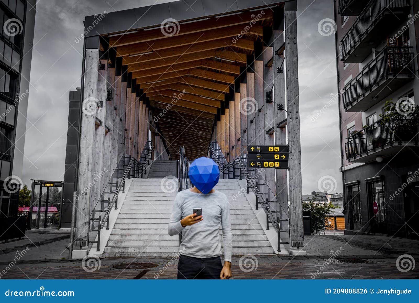 Digitalized Man in Modern City Stock Photo - Image of architecture ...