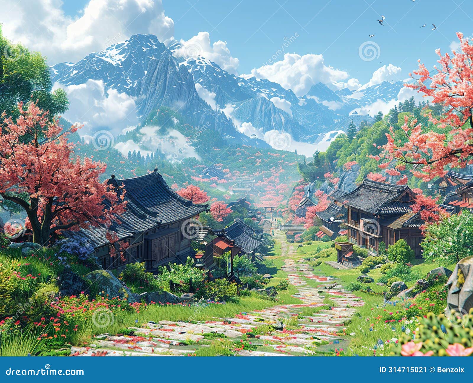 Digitally Created Image of a Peaceful Village Stock Image - Image of ...