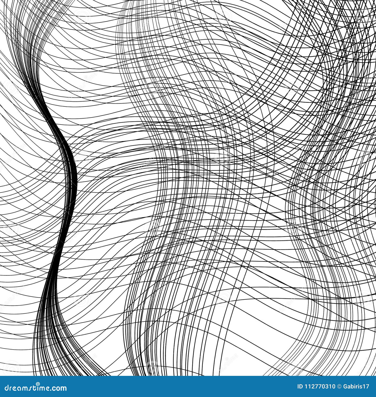 Wavy Stripes Randomly Rotated, Overlapping, in Outlined, in Monochrome ...