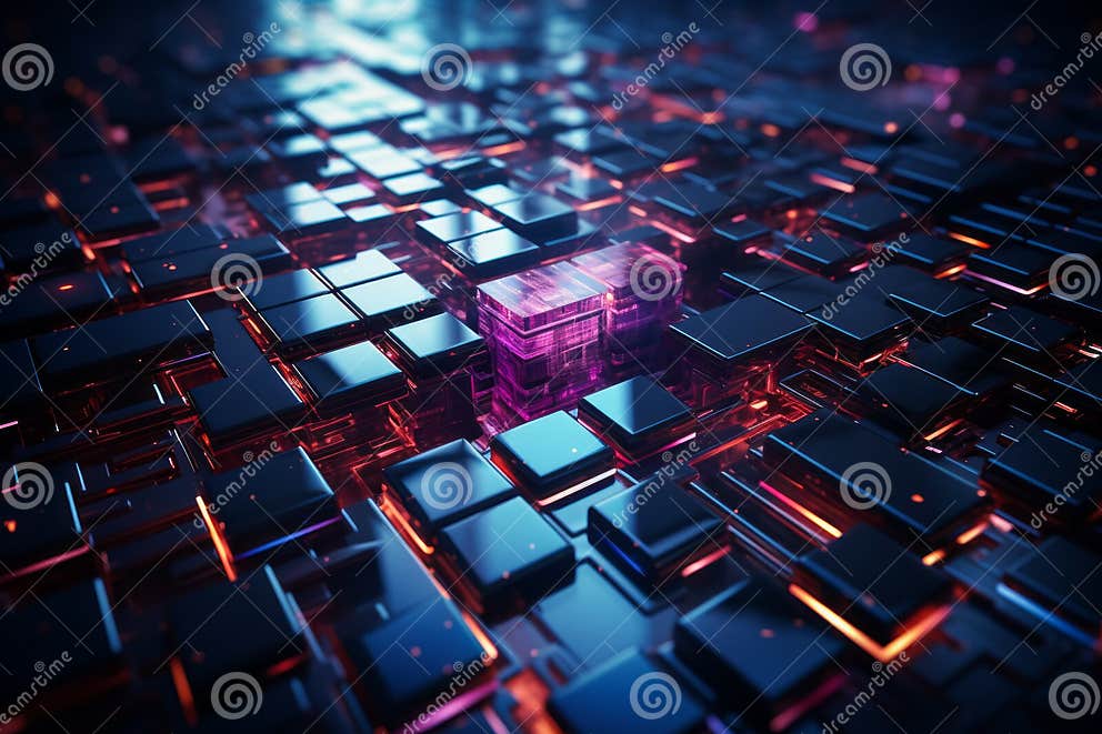 Computer Chip Image with Purple Cube in the Middle Stock Illustration ...
