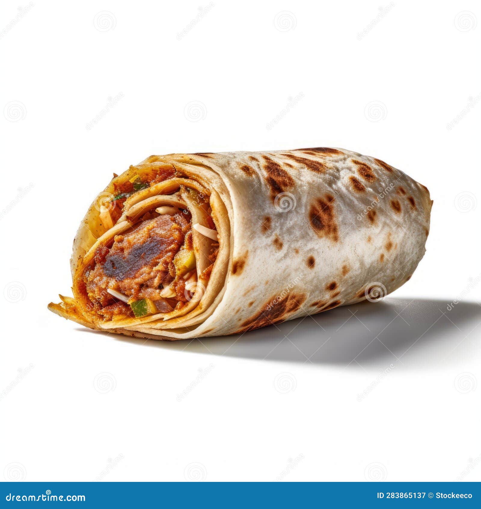 Hyperrealism Photography of Beef Burrito on White Background Stock ...