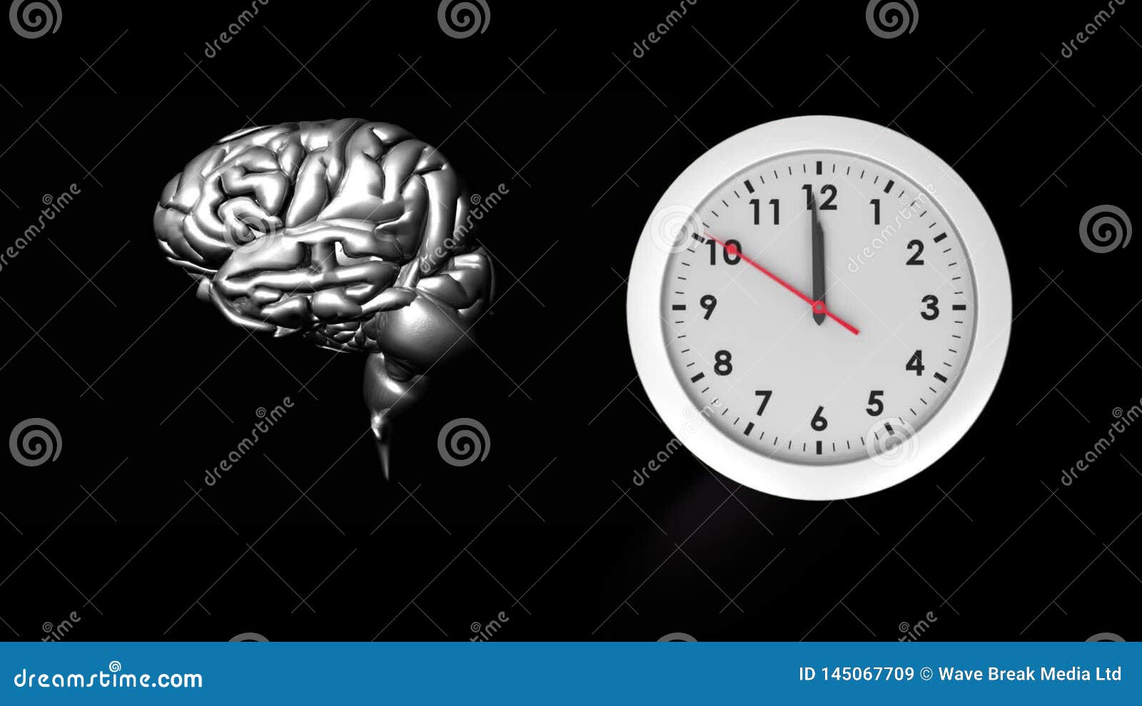 Human brain and clock stock video. Video of countdown - 145067709