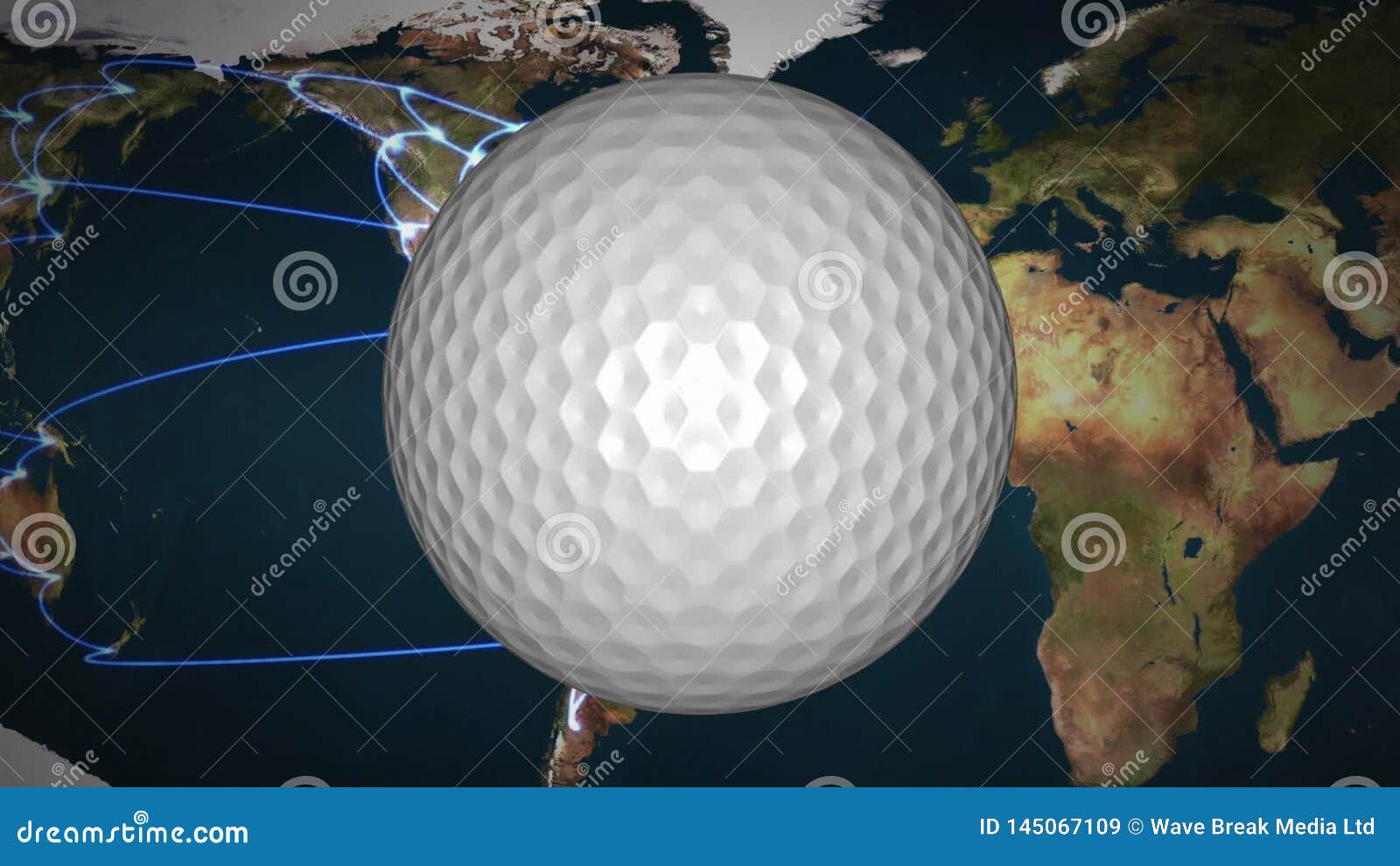Golf ball and world map stock video. Video of digital - 145067109