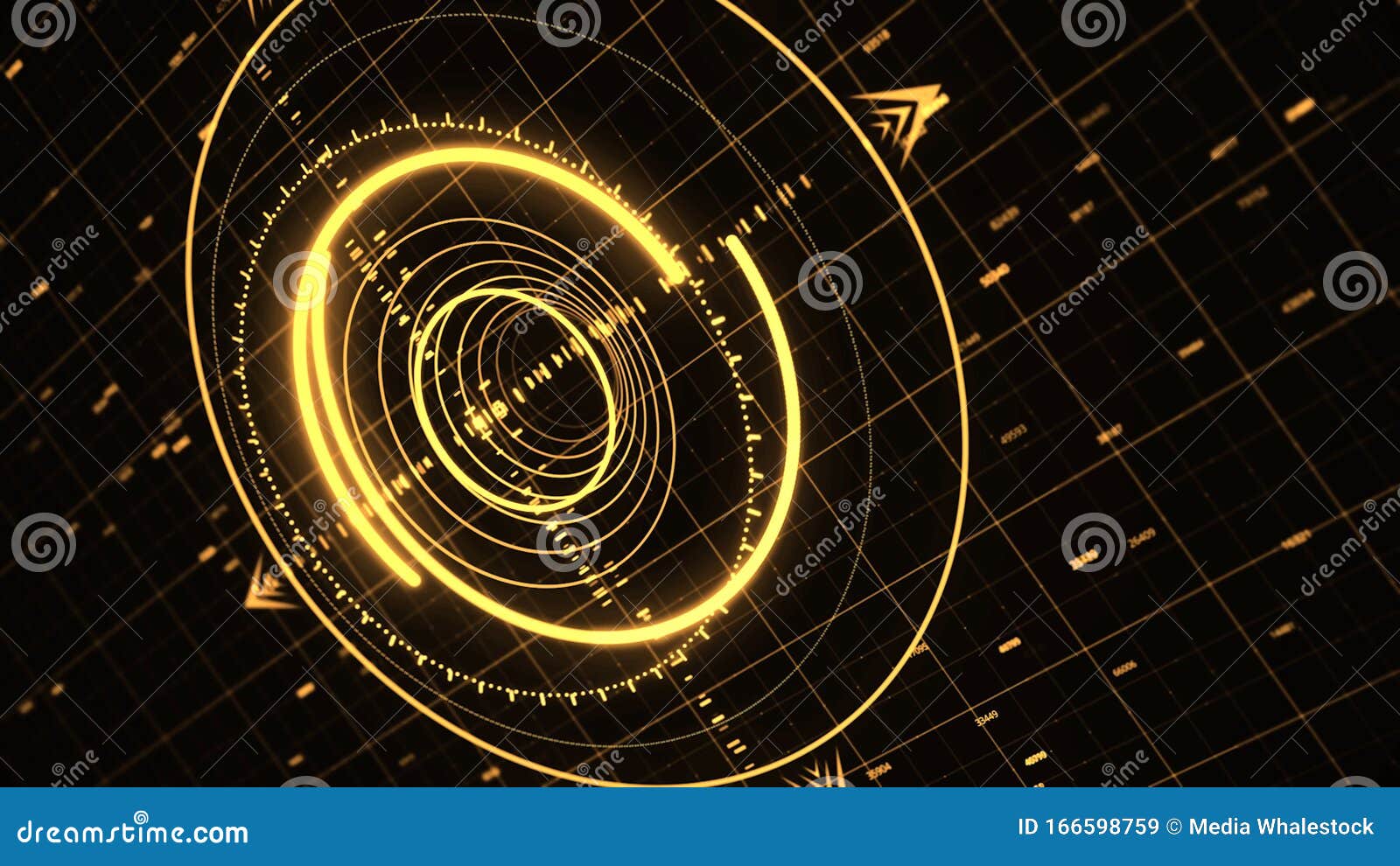 Digitally Generated Animation of Targeting System with a Yellow Glow and Program Codes Running ...