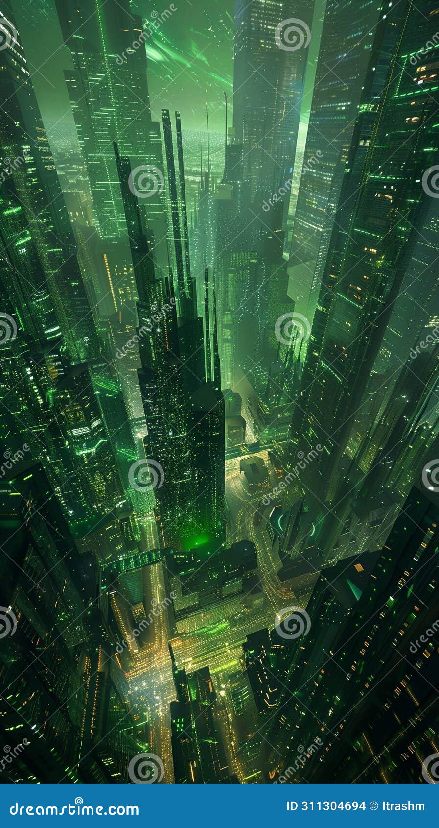Digitally Generated Green Matrix Cityscape Stock Photo - Image of data ...
