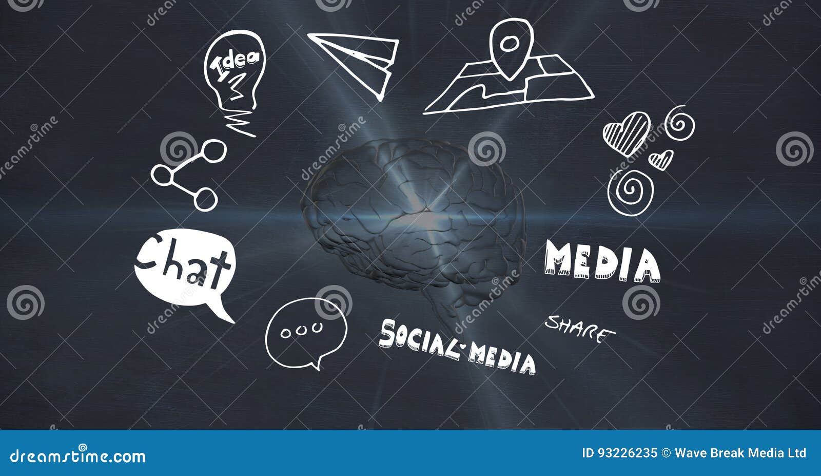 Digitally Generated Image of Brain with Text and Symbols Against Blue ...