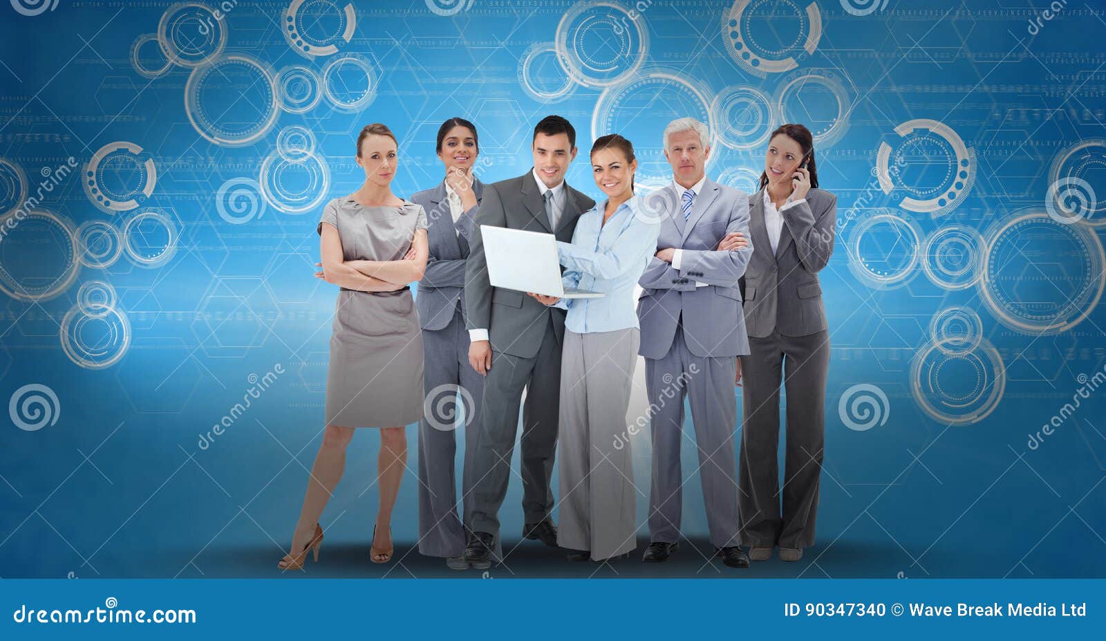 Digitally Generated Image of Business People Using Laptop and Smart ...