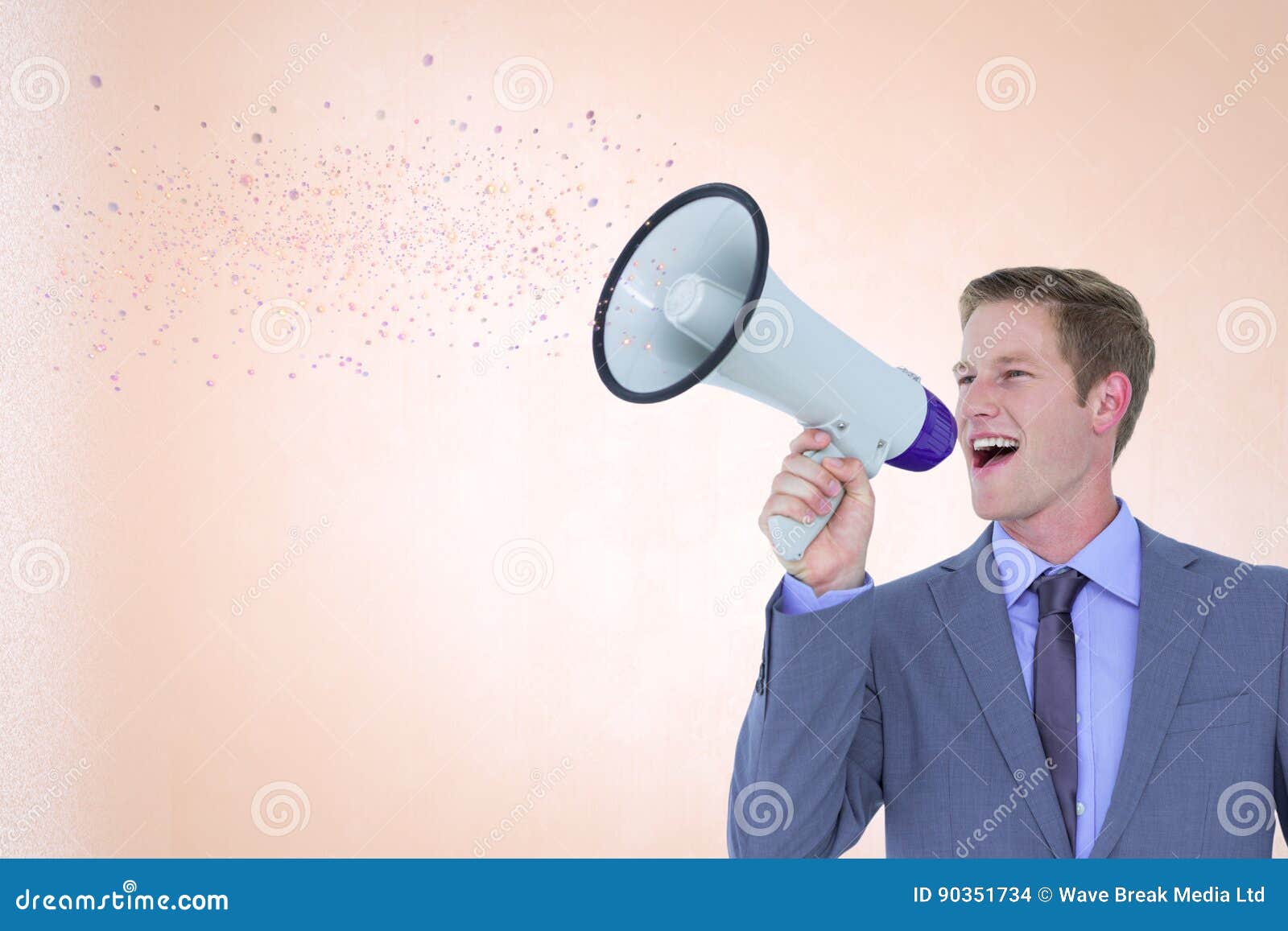 Digitally Generated Image of Businessman Talking on Megaphone Emitting ...