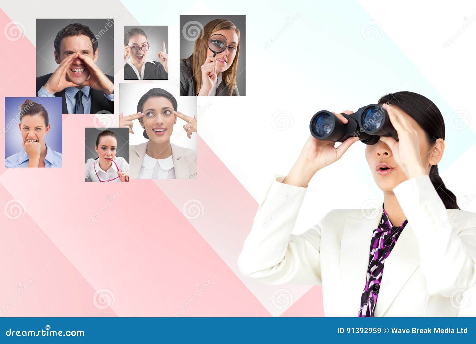 Digitally Generated Image of Businesswoman Using Binoculars with Human ...