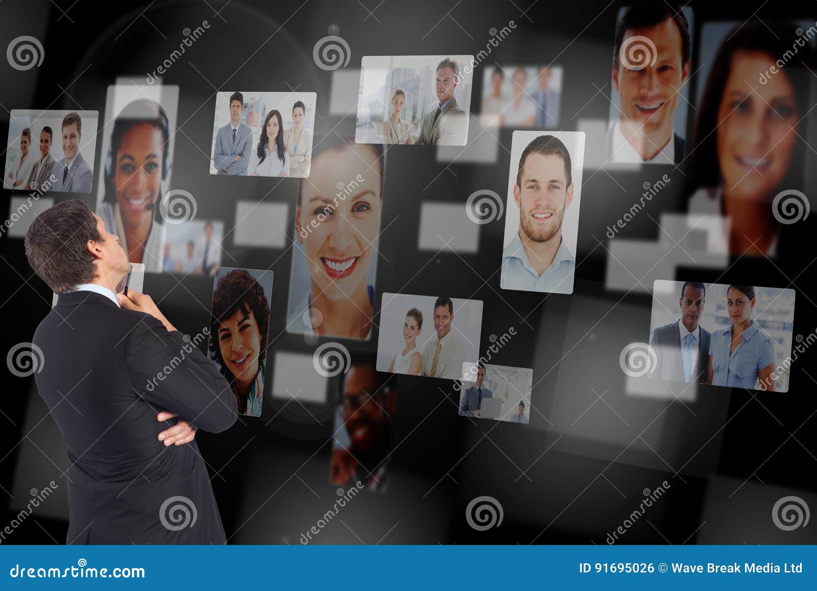 Digitally Generated Image of Confused Businessman Looking at Human ...