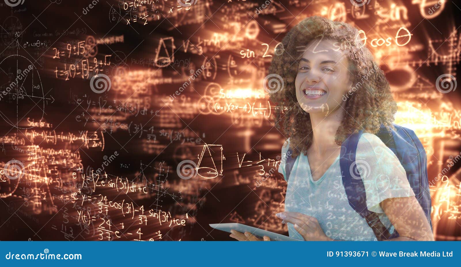 Digitally Generated Image of Female College Student with Digital Tablet ...