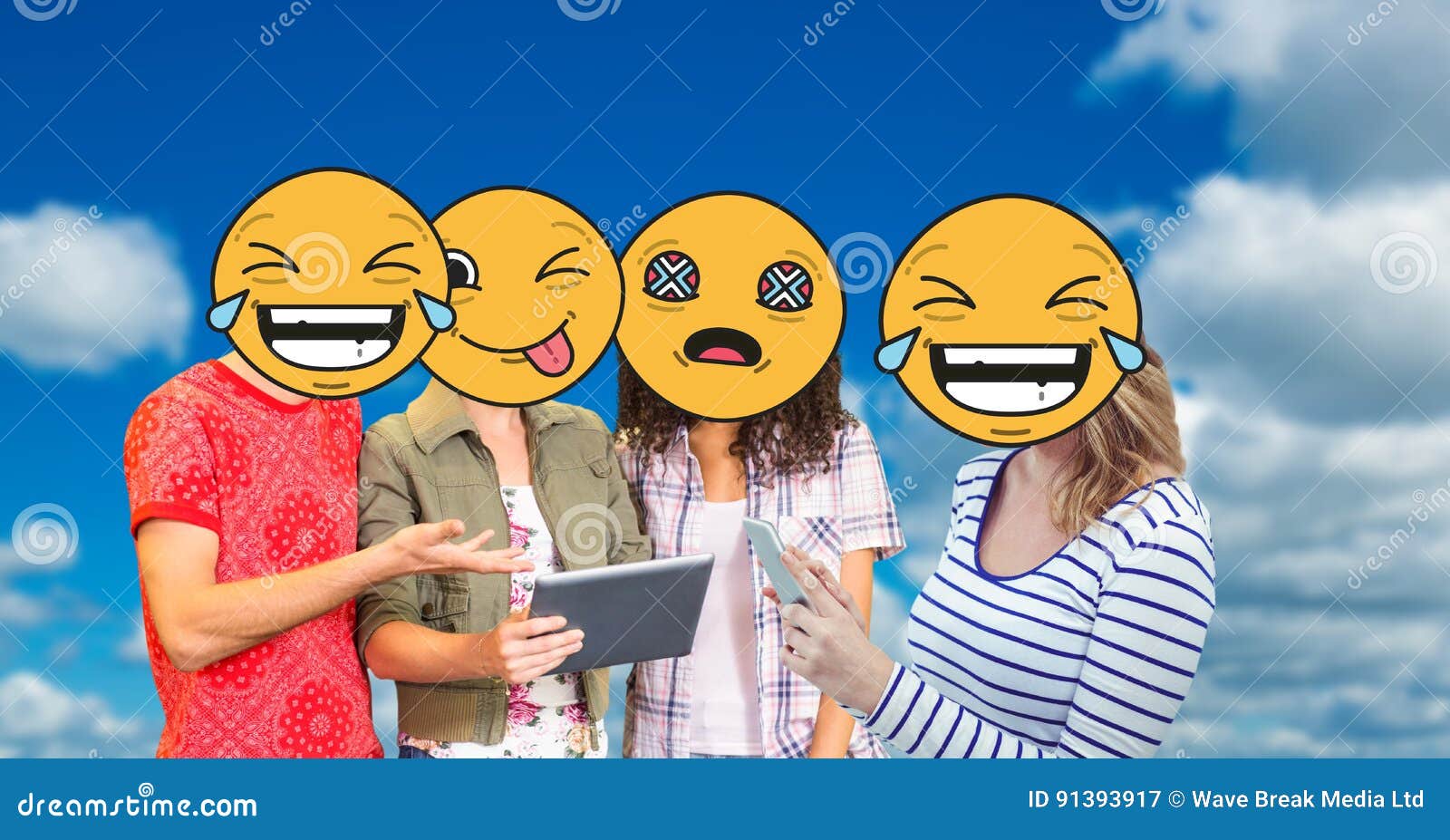 Digitally Generated Image of Friends Faces Covered with Emoji Using ...