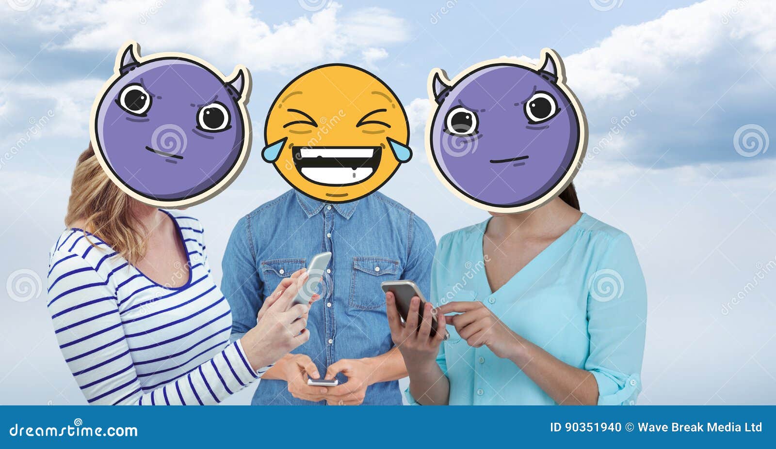 Digitally Generated Image of Friends Faces Covered with Emoji Using ...