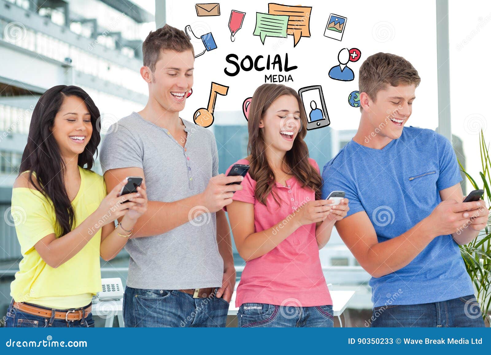 Digitally Generated Image of Friends Using Smart Phone with Various ...