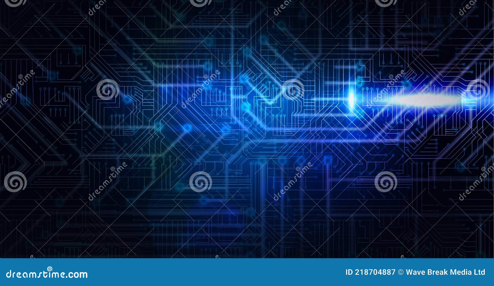 Digitally Generated Image of Glowing Blue Microprocessor Connections ...