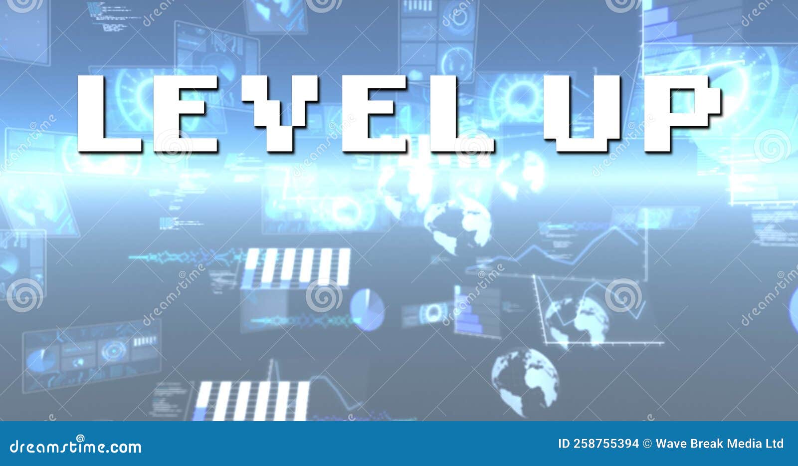 Digitally Generated Image of Level Up Text Over Infographic Interface ...