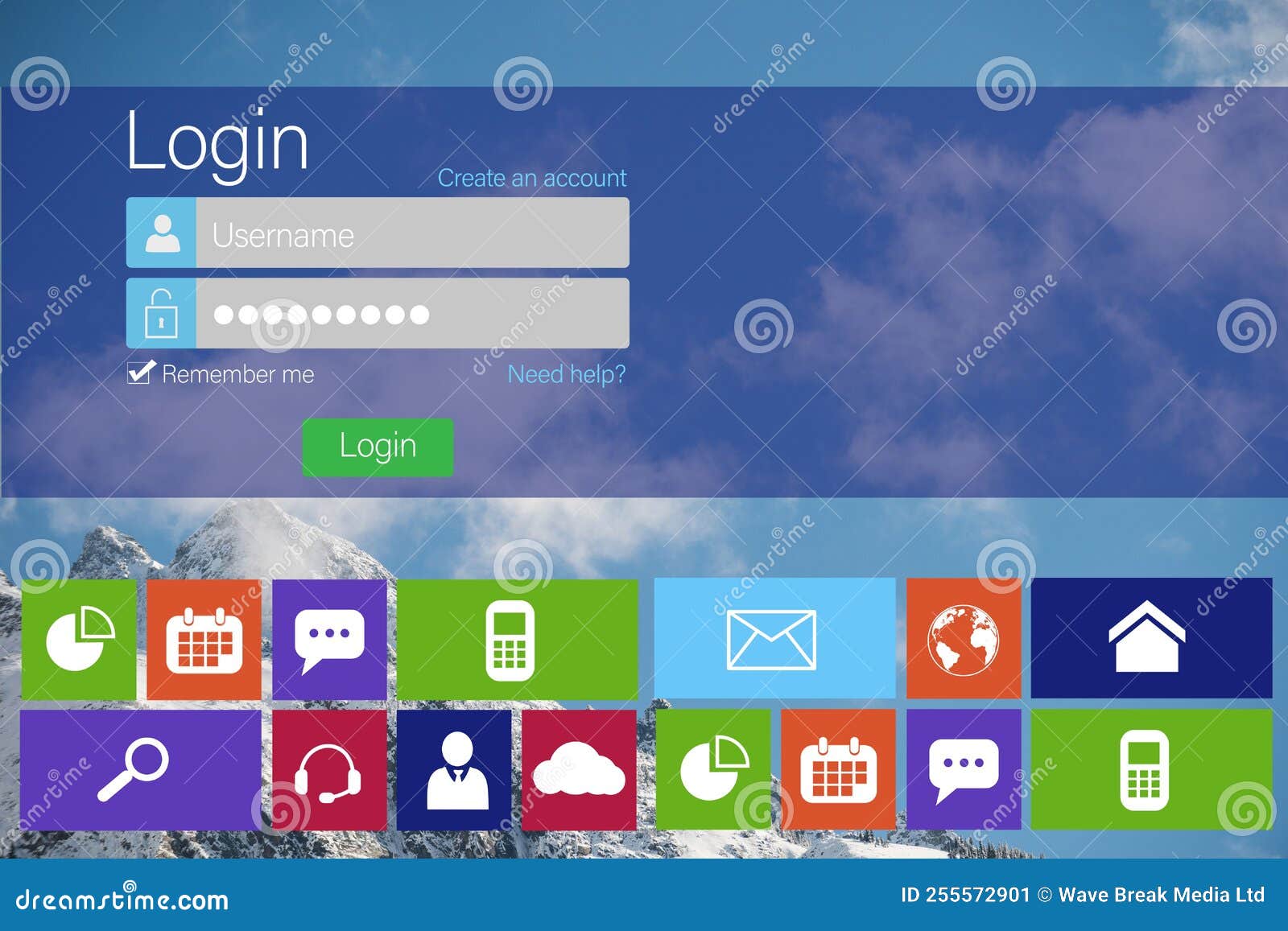 Digitally Generated Image of Login Page with Various Icons Stock ...