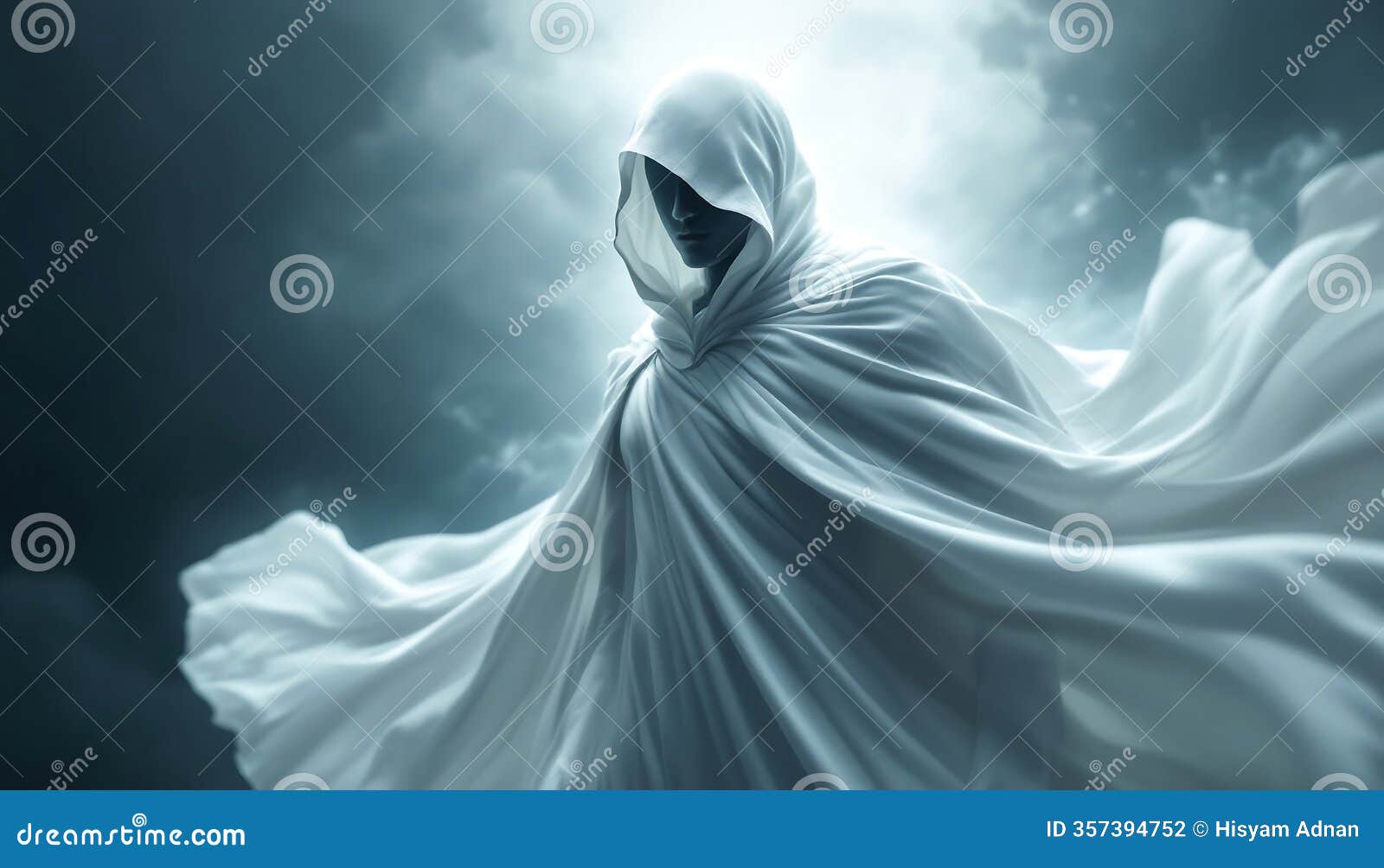 A Figure In Flowing Robes Stands Amidst Clouds Generated Royalty-Free ...