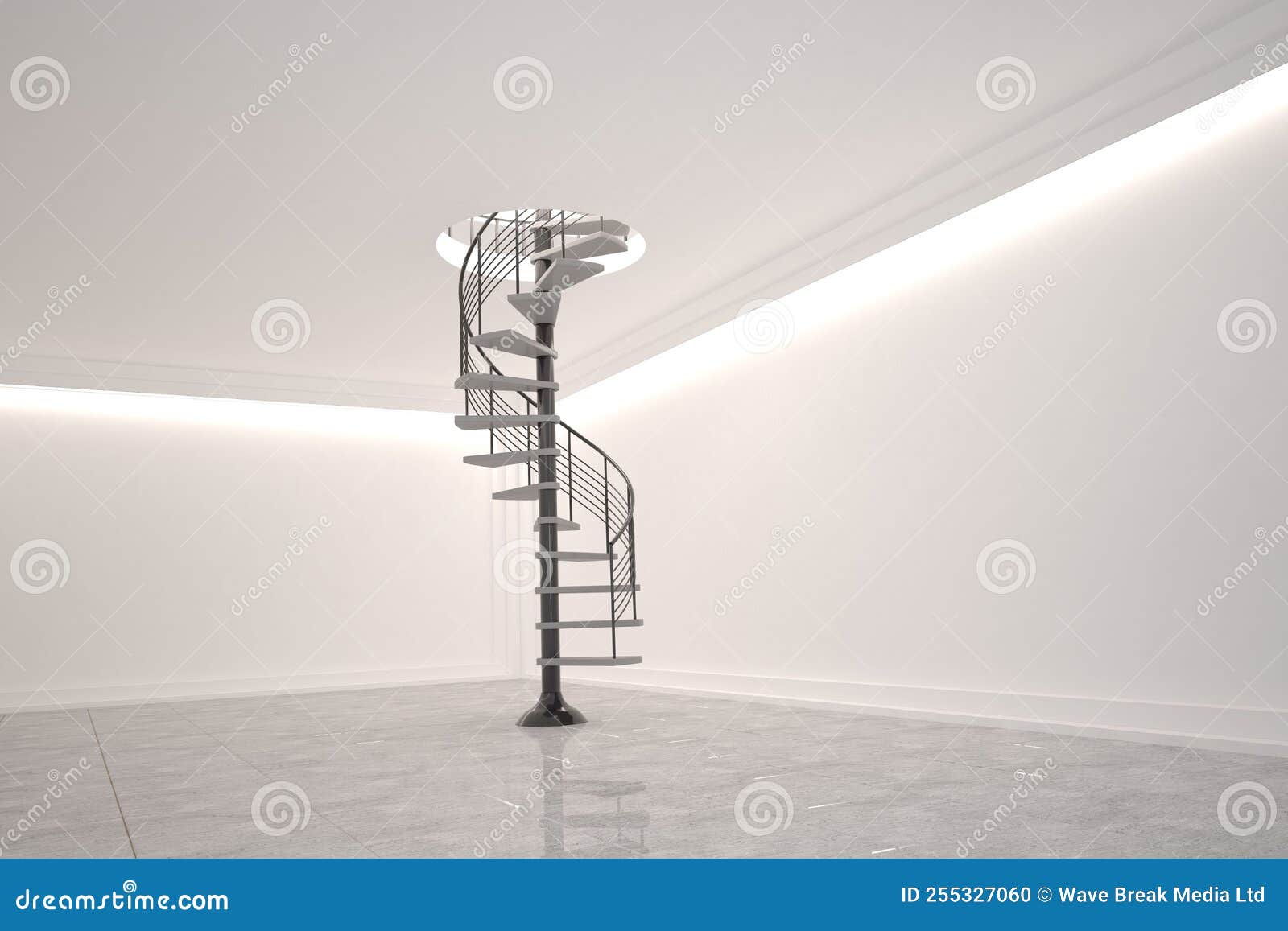 Digitally Generated Room with Winding Staircase Stock Illustration ...