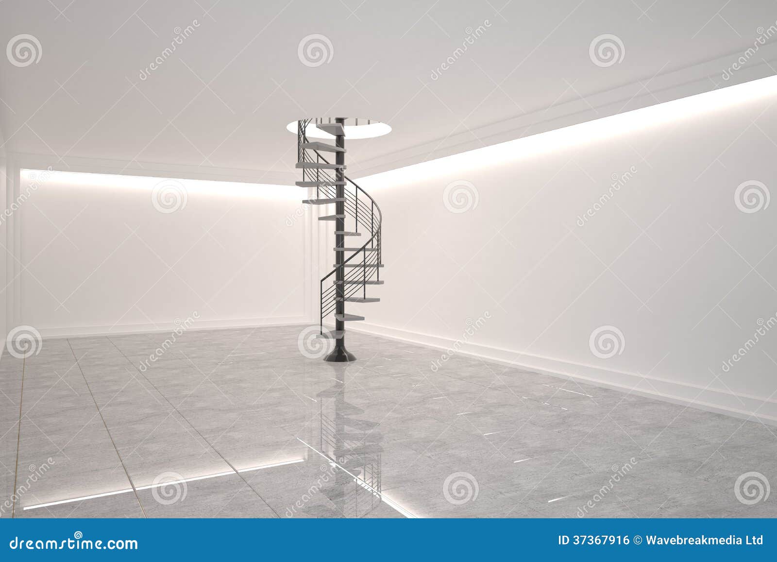 Digitally Generated Room with Winding Staircase Stock Illustration ...