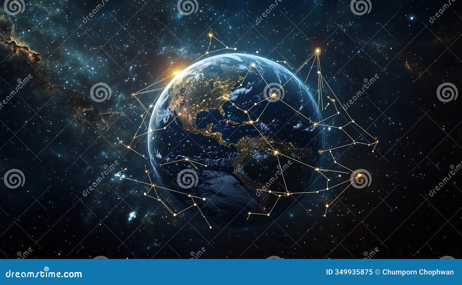 Digitally Rendered Glowing Planetary Network in Cosmic Space ...