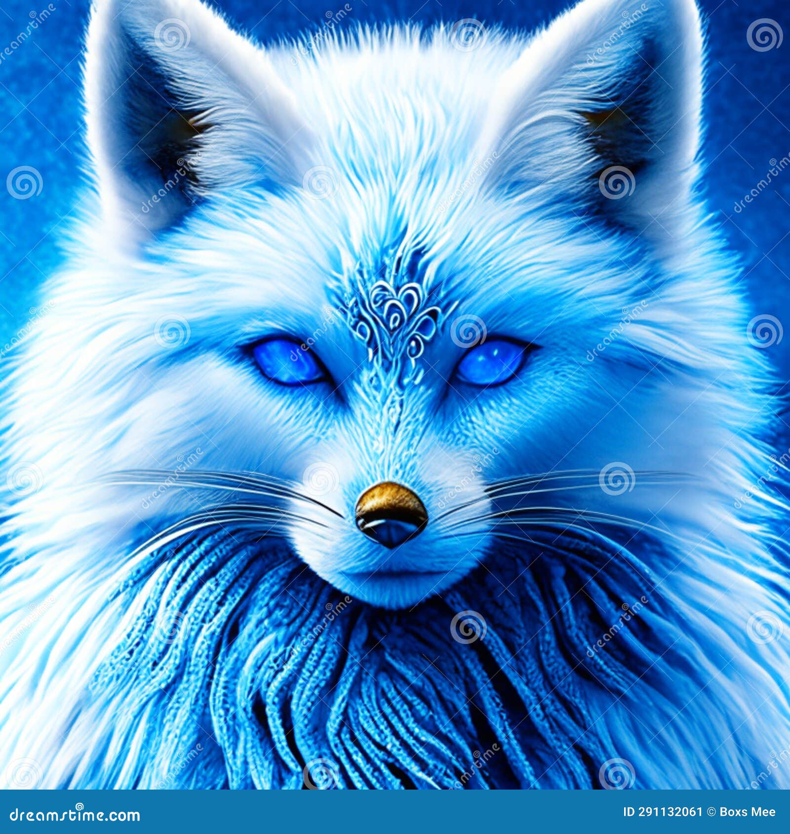A Digitally Rendered Image of a Fox with Blue Eyes on a Blue Background ...