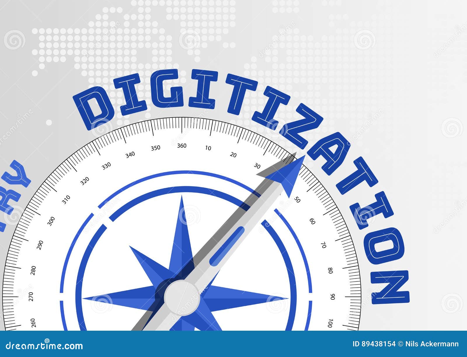 Digitization Concept with Compass Pointing Towards Text Stock Vector ...
