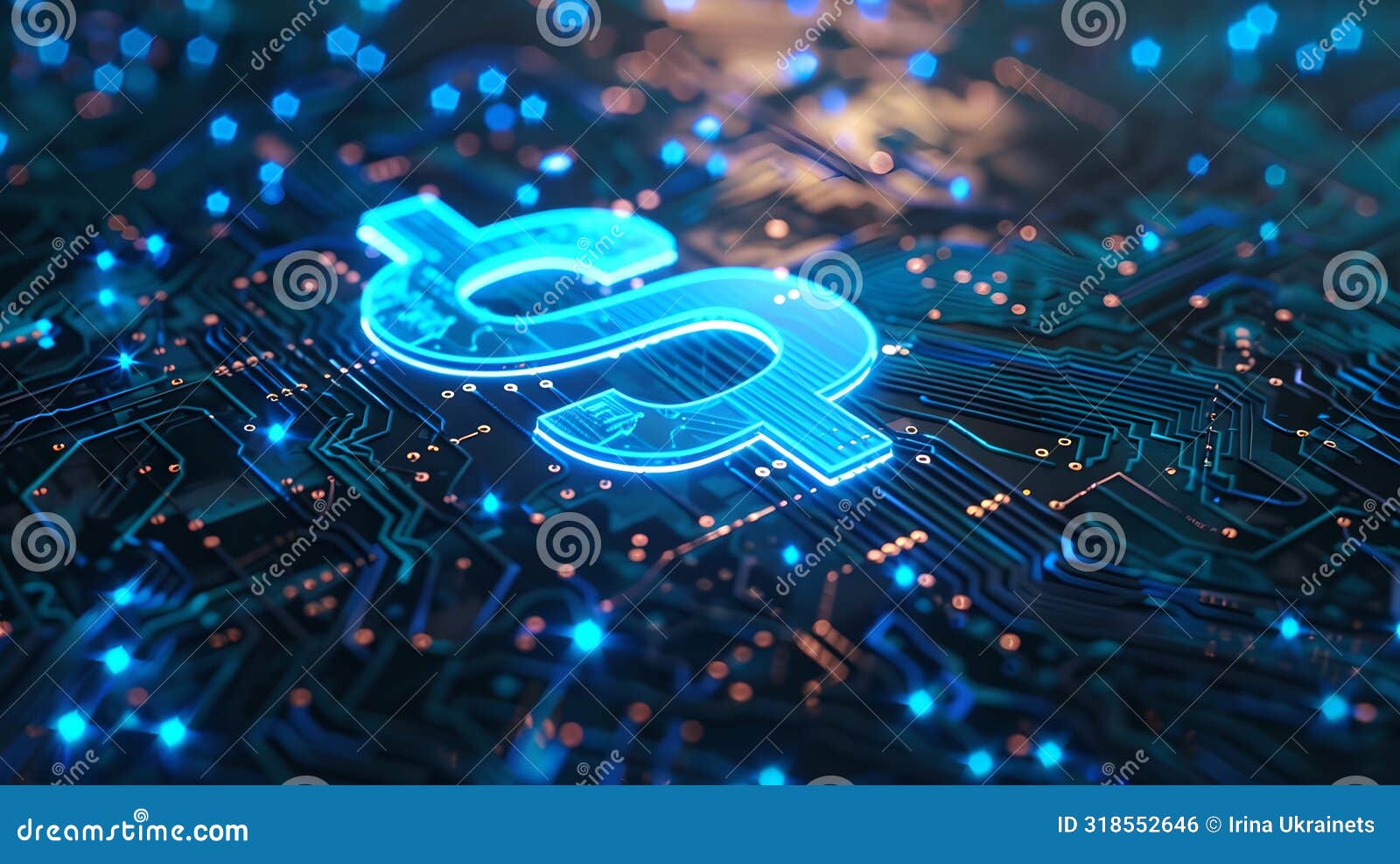 Digitized Finance Concept with Glowing Dollar Sign on Circuit Board ... Digitized Finance Concept with Glowing Dollar Sign on Circuit Board ...