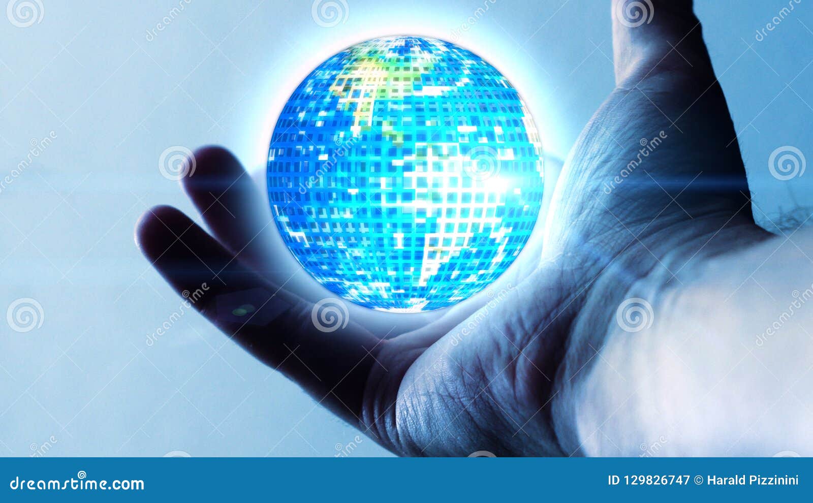 Digitized World that Orbits on the Palm of a Man`s Hand Stock Image ...