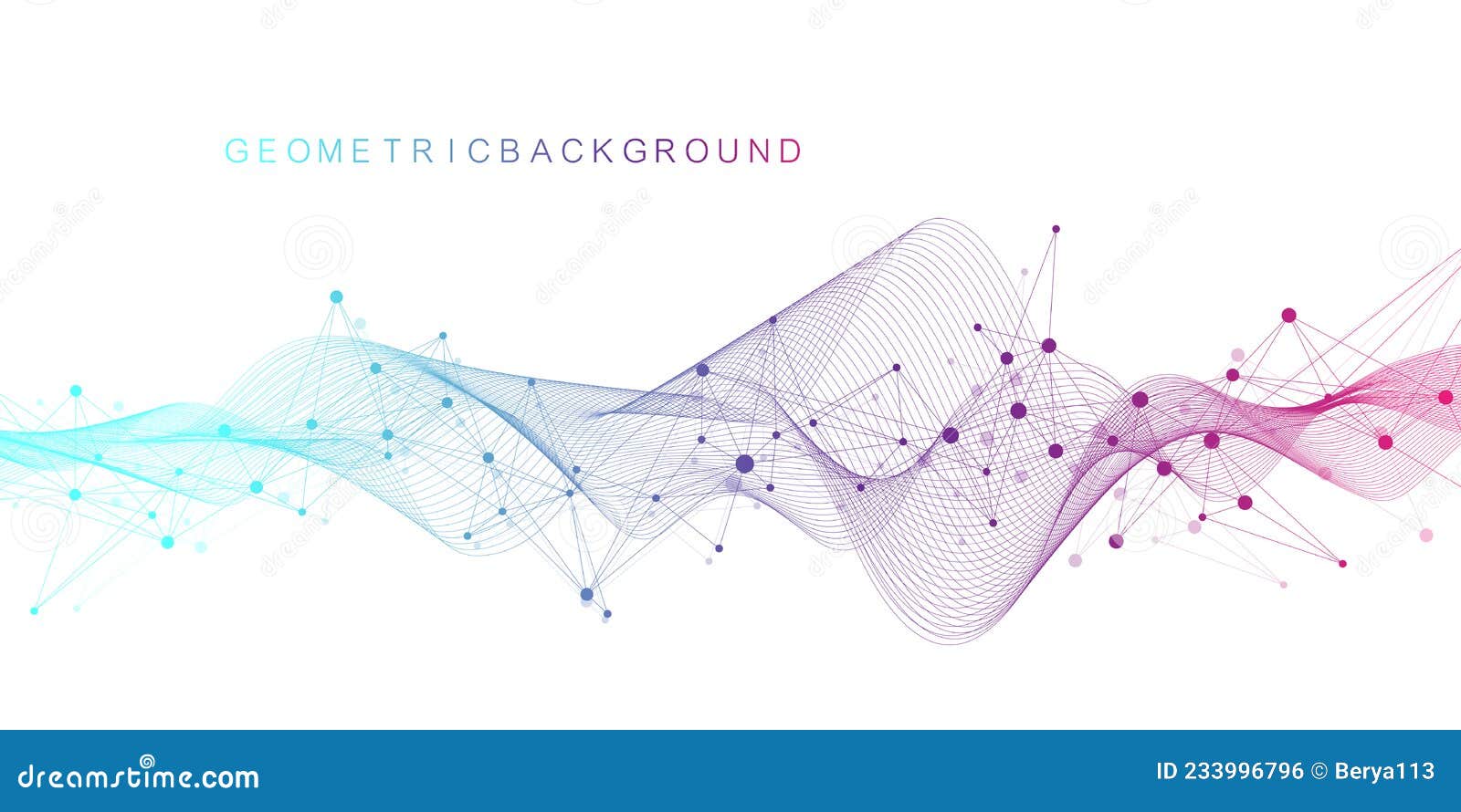 Digits Abstract Background with Connected Line and Dots, Wave Flow. Digital Neural Networks ...