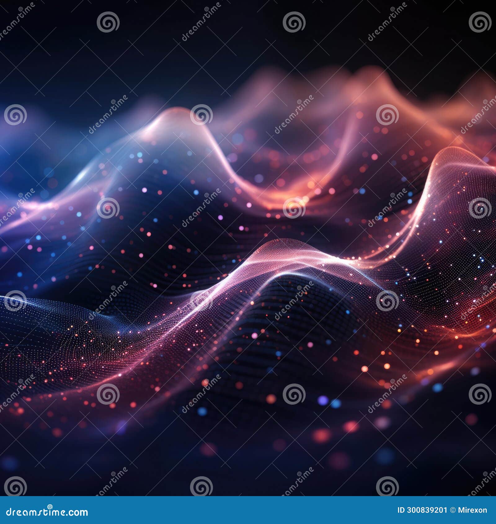 Digits Abstract Background With Connected Line And Dots Wave Flow Digital Neural Networks
