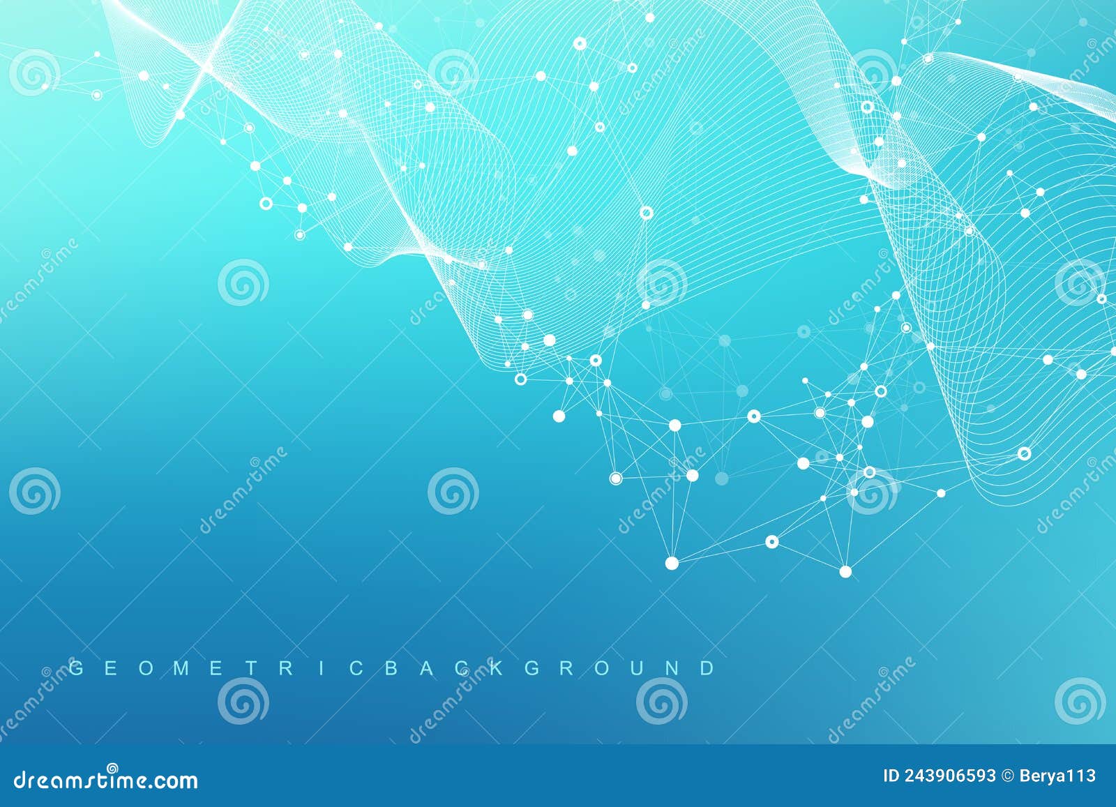 Digits Abstract Background with Connected Line and Dots, Wave Flow. Digital Neural Networks ...