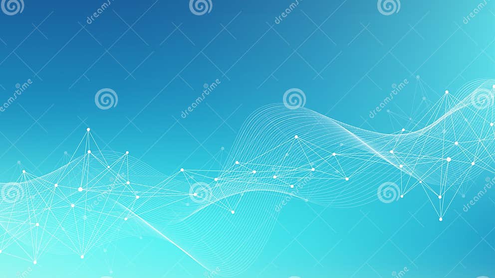 Digits Abstract Background With Connected Line And Dots Wave Flow